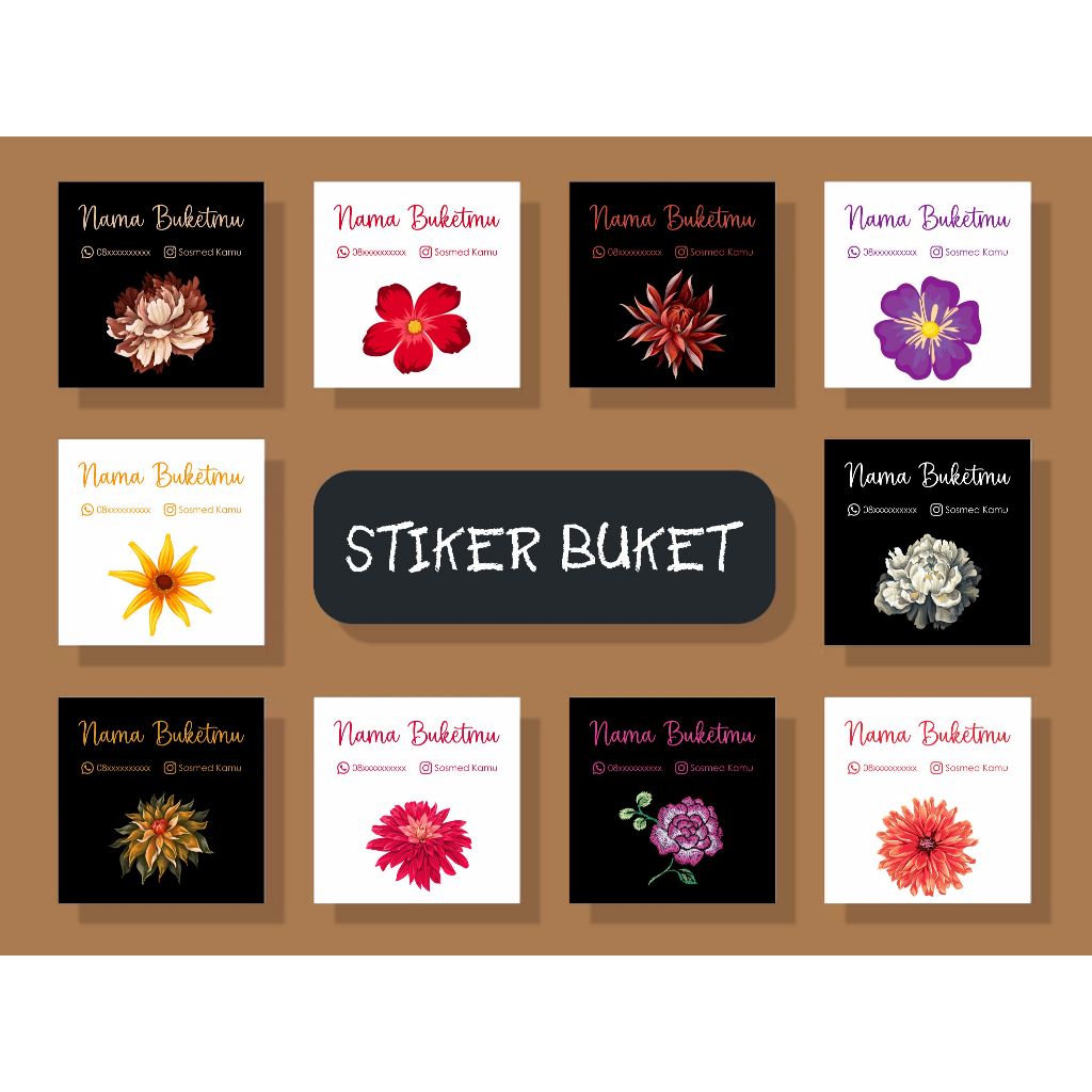 Jual (ISI 70 PCS) Stiker Buket Bunga Kotak/Persegi Label Sticker ...