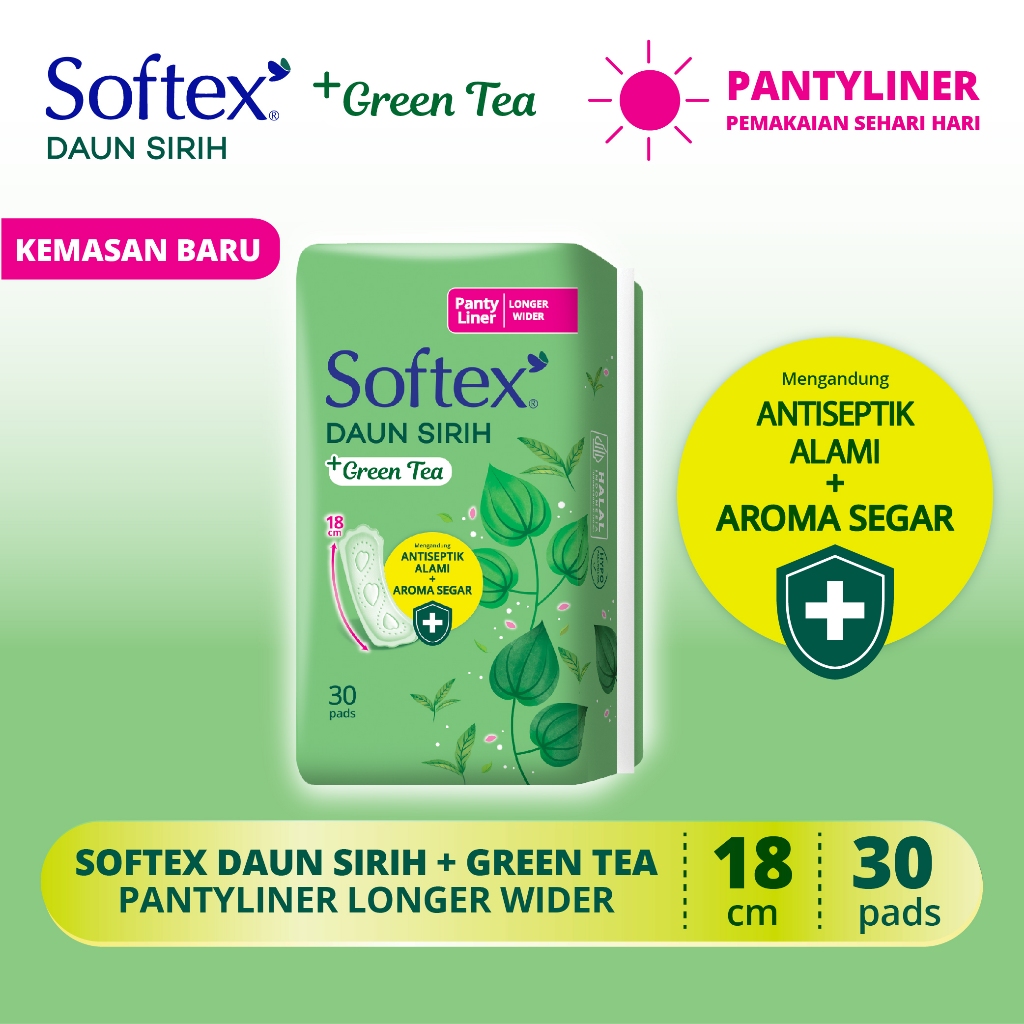 Jual Pantyliner Softex Daun Sirih + Green Tea Longer & Wider 30 pads - Pantyliner Daun Sirih ...