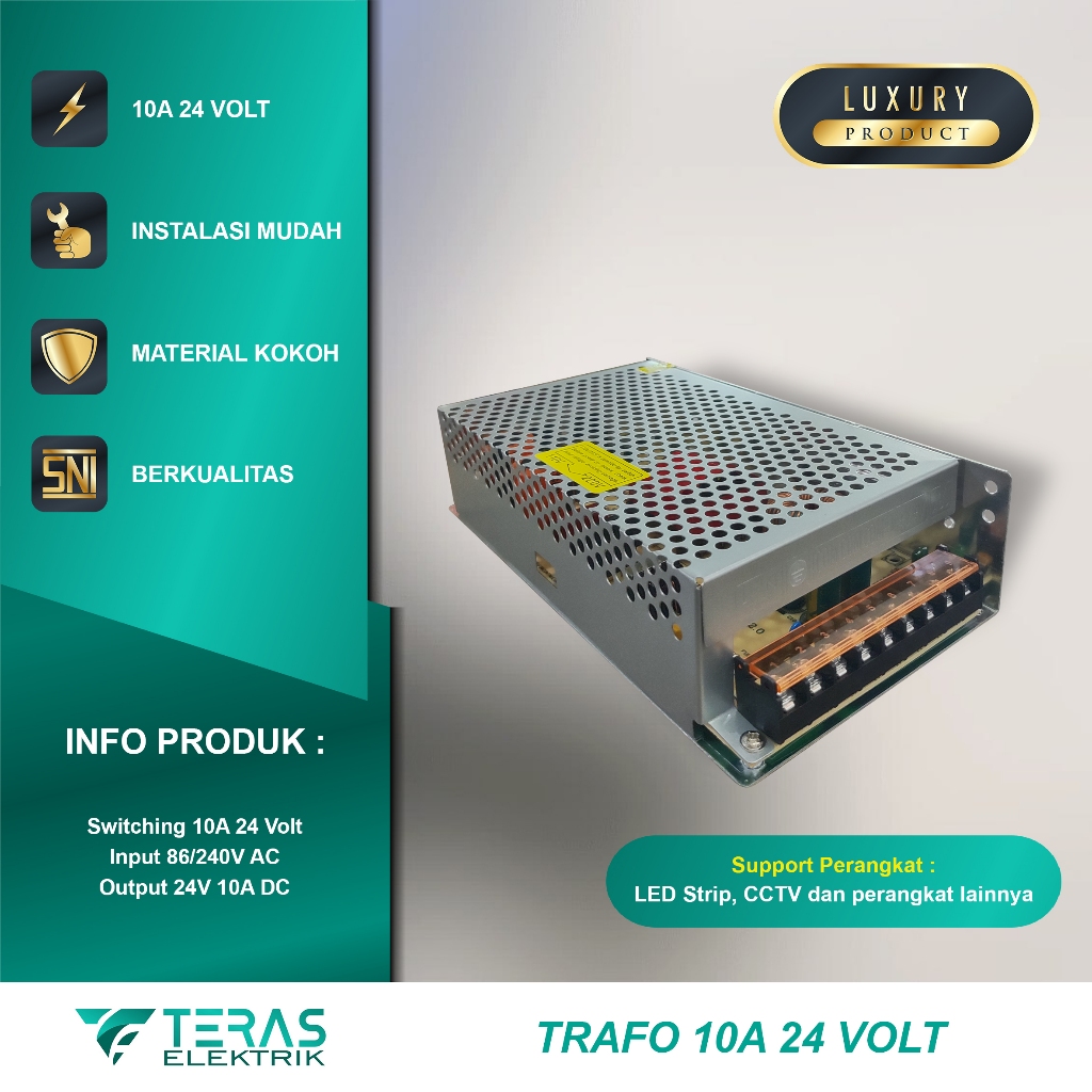 Jual Trafo 10A Power Supply 10A DC-24V Adaptor CCTV / LED Strip / DC ...