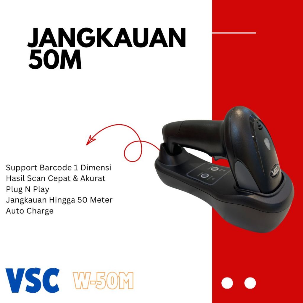 Jual WIRELESS BARCODE SCANNER 1D JARAK 50M VSC W-50M SYMBOL LI4278 ...