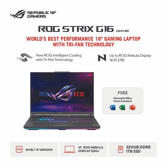 Jual ASUS ROG STRIX G16 G614JZR I9 14900HX RTX4080 12GB/ 32GB 1TB W11 ...