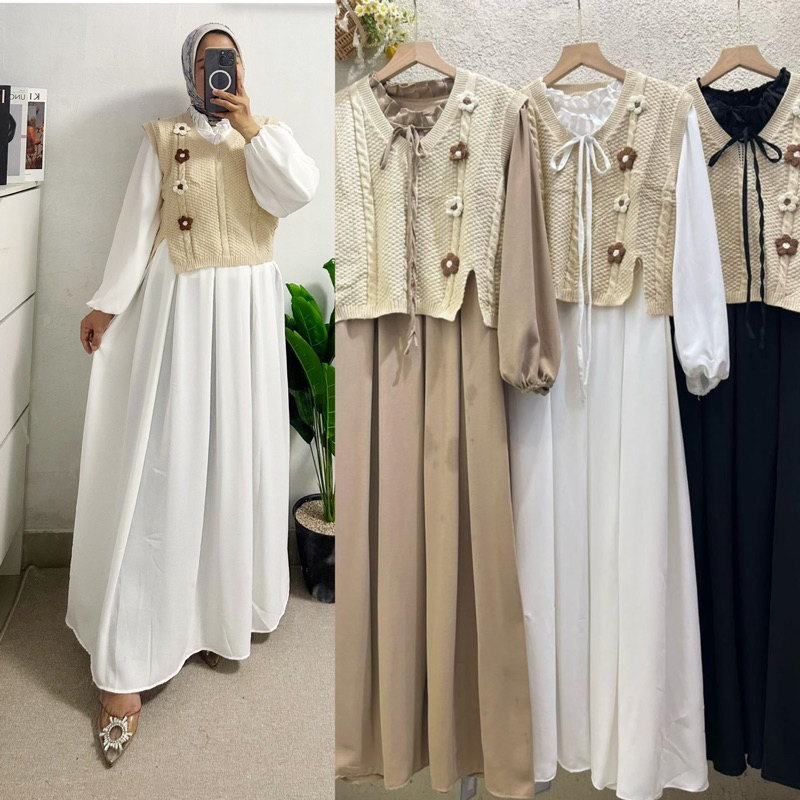 Jual flowery dress gamis vest gamis korean style gamis lebaran | Shopee ...