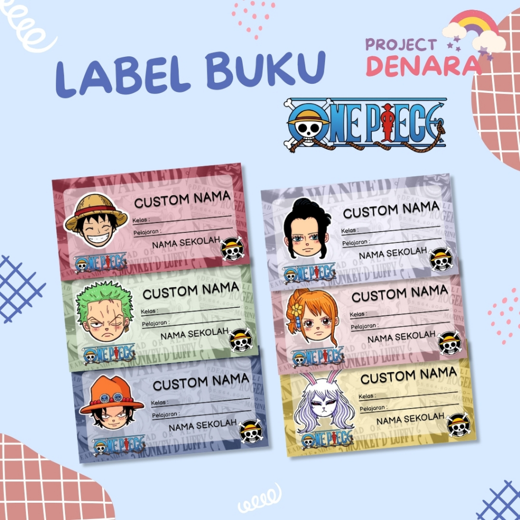 Jual 40 Pcs Stiker Label Nama Buku Pelajaran One Piece | Shopee Indonesia