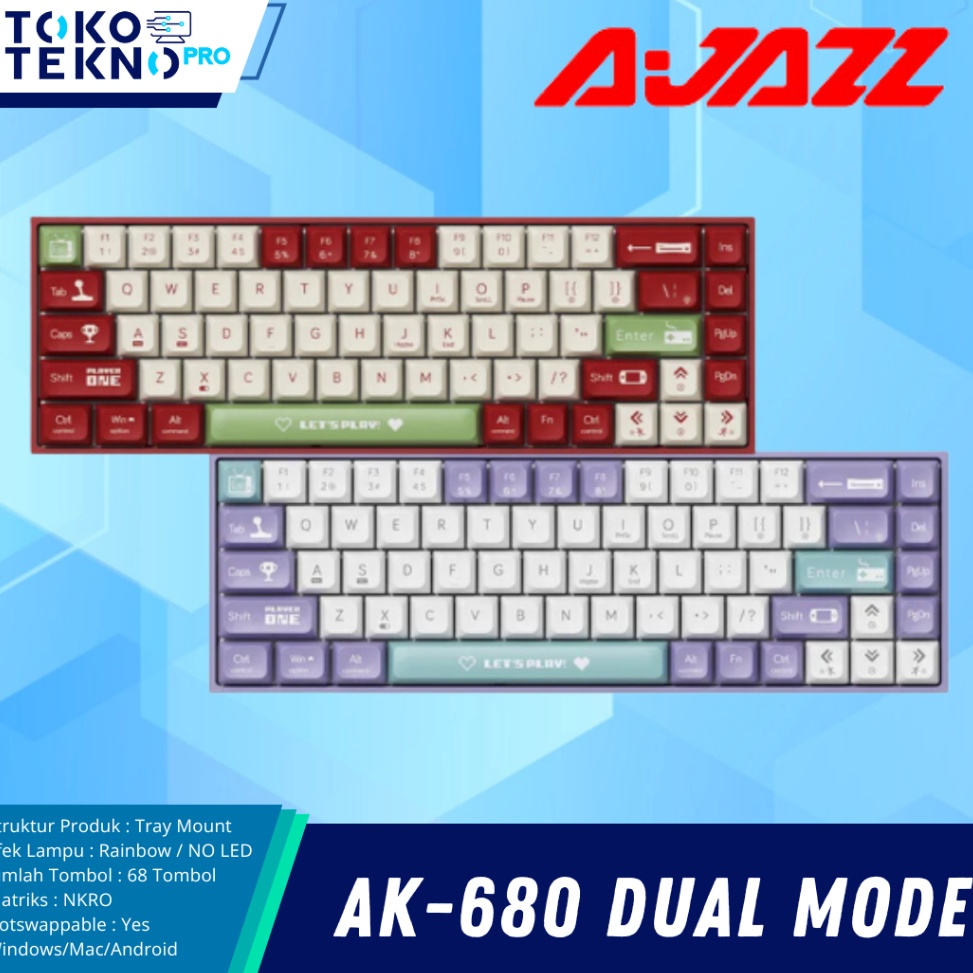 Jual KODE J58S Ajazz AK68 AK68 Dual Tone 65 Mechanical Keyboard Wired ...