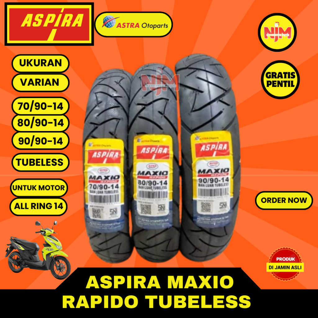 Jual Ban Motor Ring 14 ASPIRA MAXIO RAPIDO Tubeless Free Pentil | Shopee Indonesia