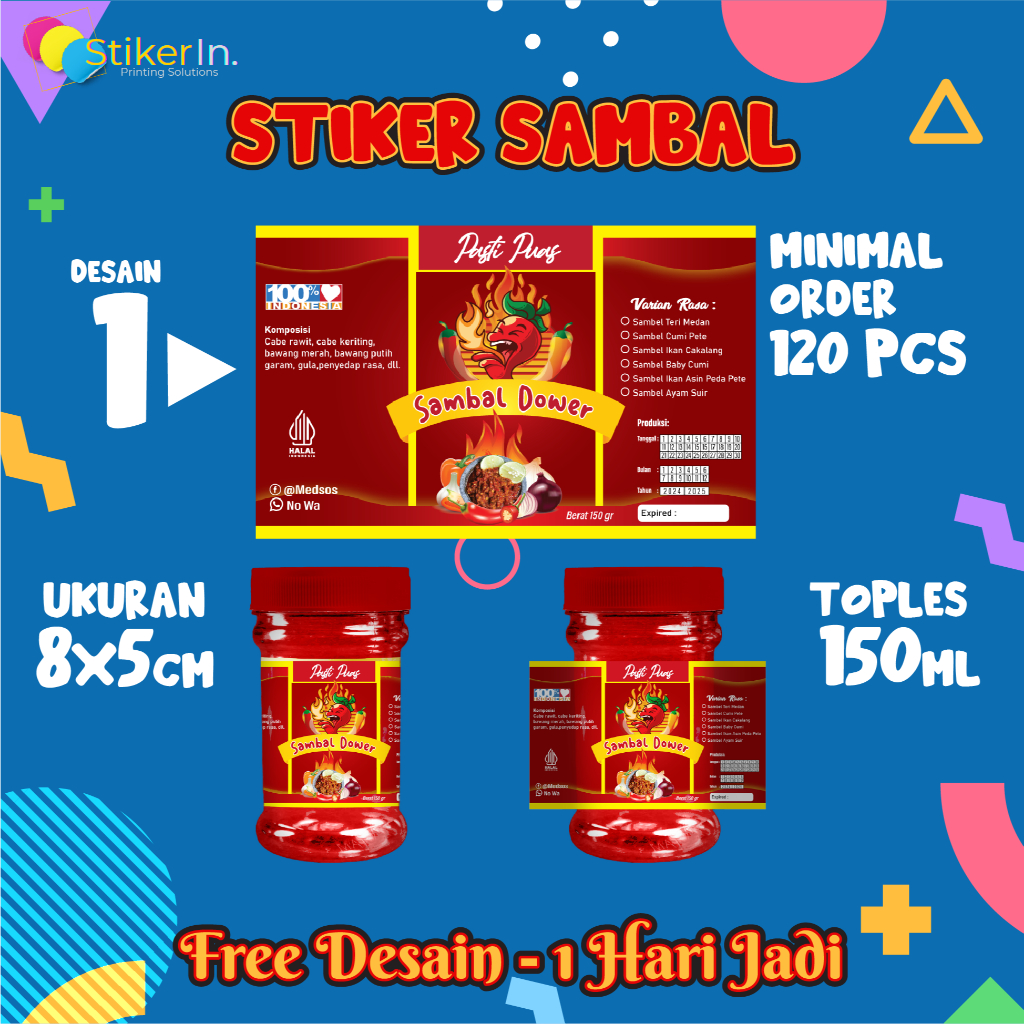 Jual Cetak Stiker Sambal Stiker Label Sambal Stiker Kemasan 150 ml Bisa ...