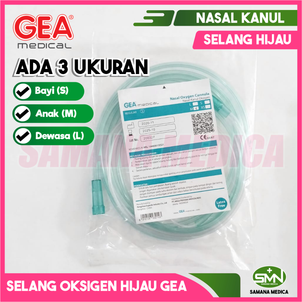 Jual Selang Oksigen Merk GEA Hijau Nasal Kanul Cannula / Canul O2 ...
