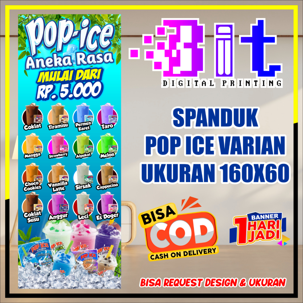 Jual SPANDUK/BANNER POP ICE ( BISA CUSTOM ) UKURAN 160X60 CM | Shopee ...