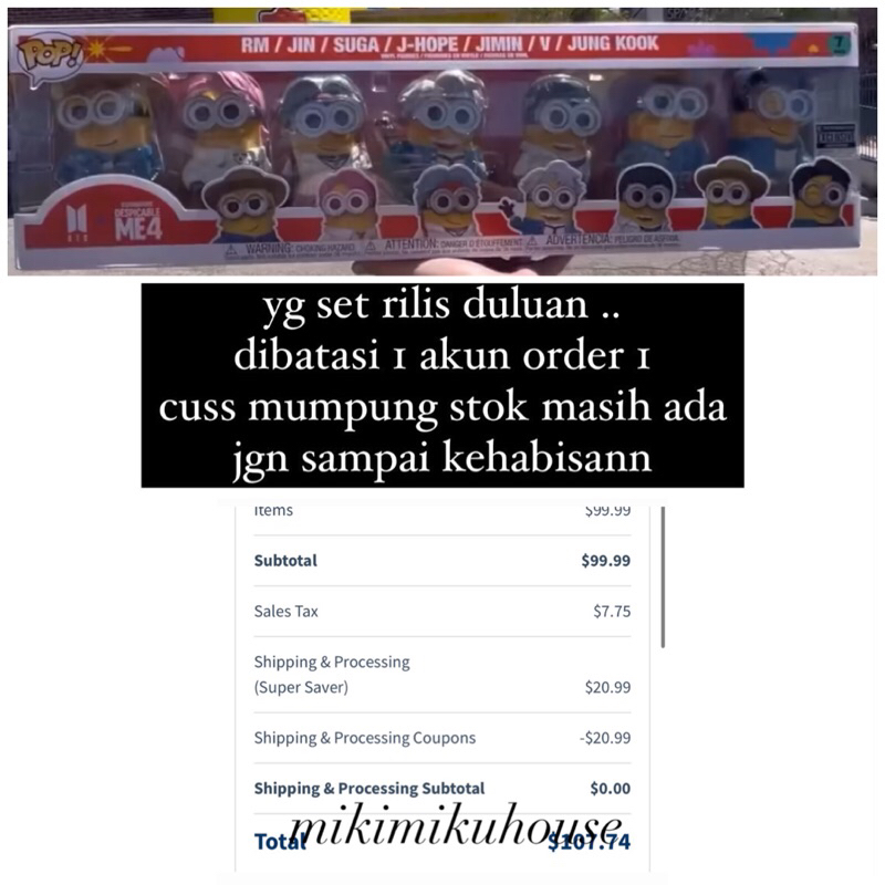 Jual BTS MINIONS FUNKO POP FIGURE DESPICABLE ME 4 X BTS DM4 ORIGINAL ...