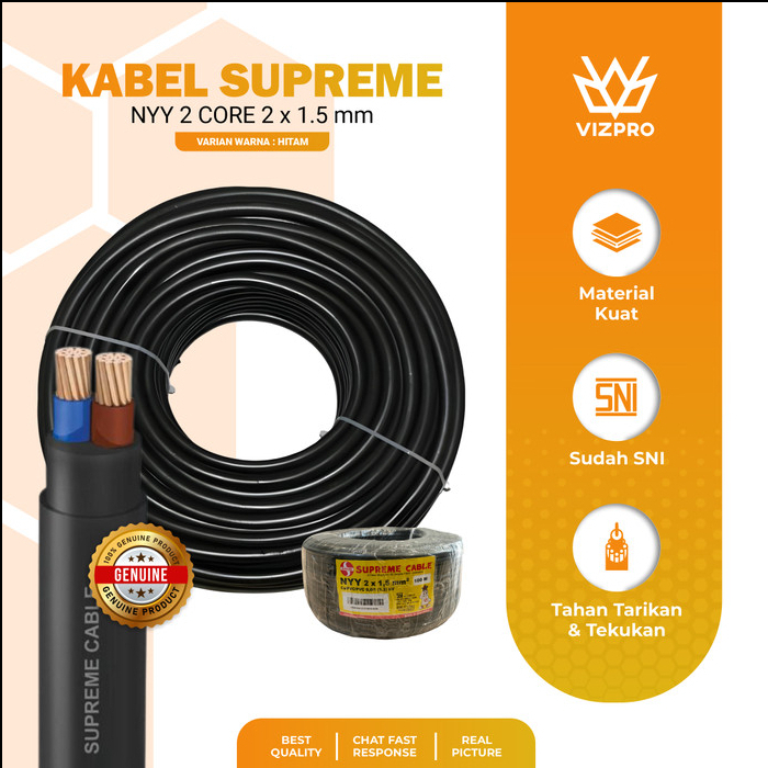 Jual Kabel Tembaga Tunggal Supreme NYY 2 Core Ukuran 1.5mm 100 Meter ...