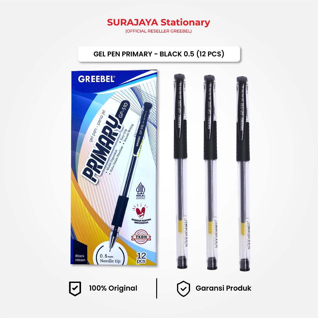 Jual Pulpen Gel / Pen Gel Greebel Primary GP-510 0.5 Hitam (12 PCS) / Ballpoint / Ballpen ...