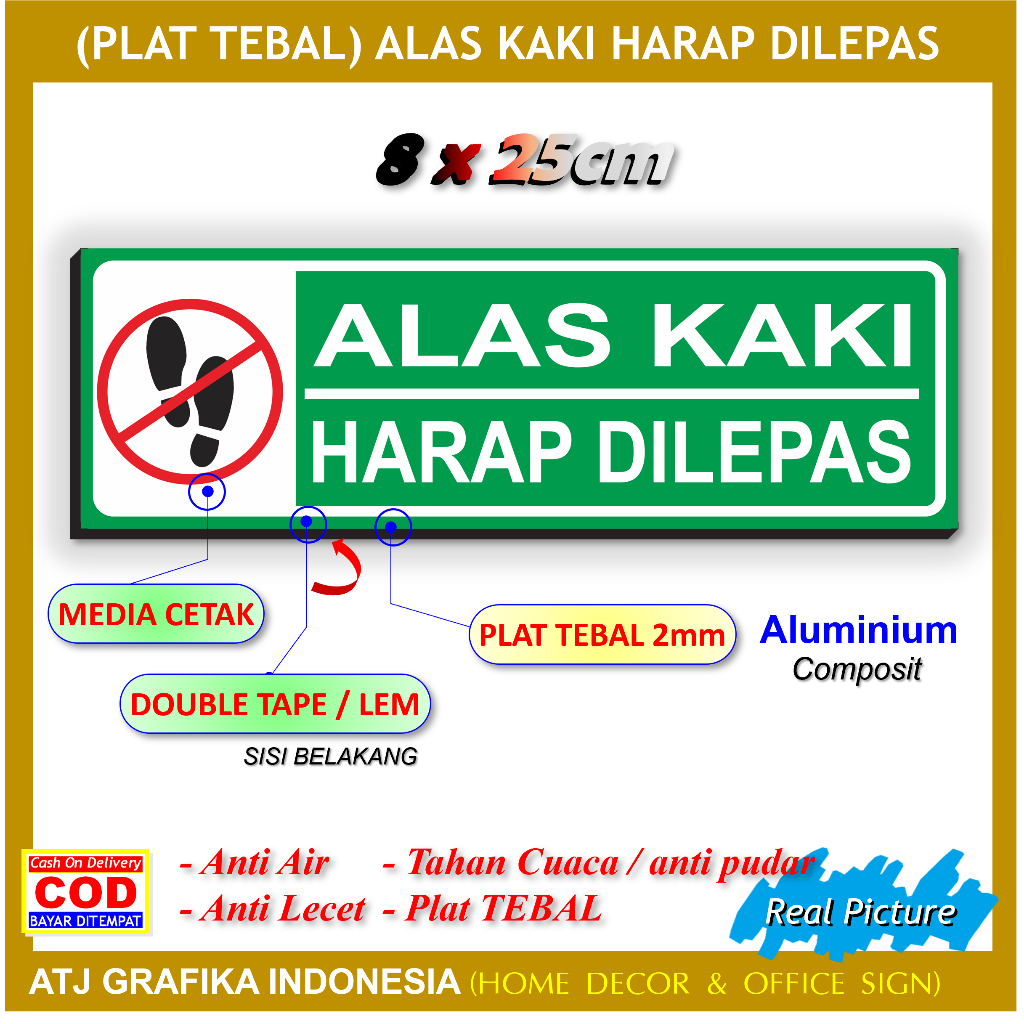 Jual Plat tebal alas kaki harap dilepas hijau papan petunjuk kebersihan ...