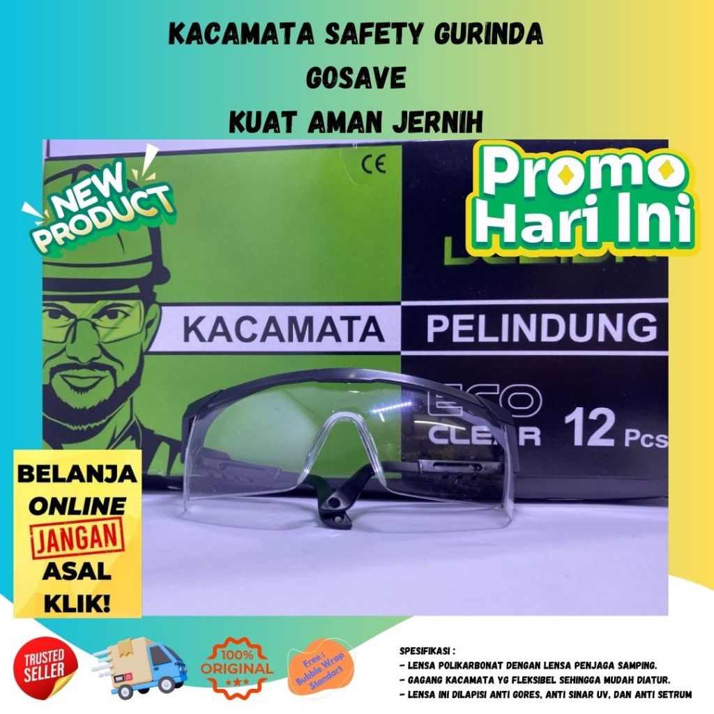 Jual Kacamata Pelindung Safety Glasses Gerinda Las Fashion Bening Clear ...