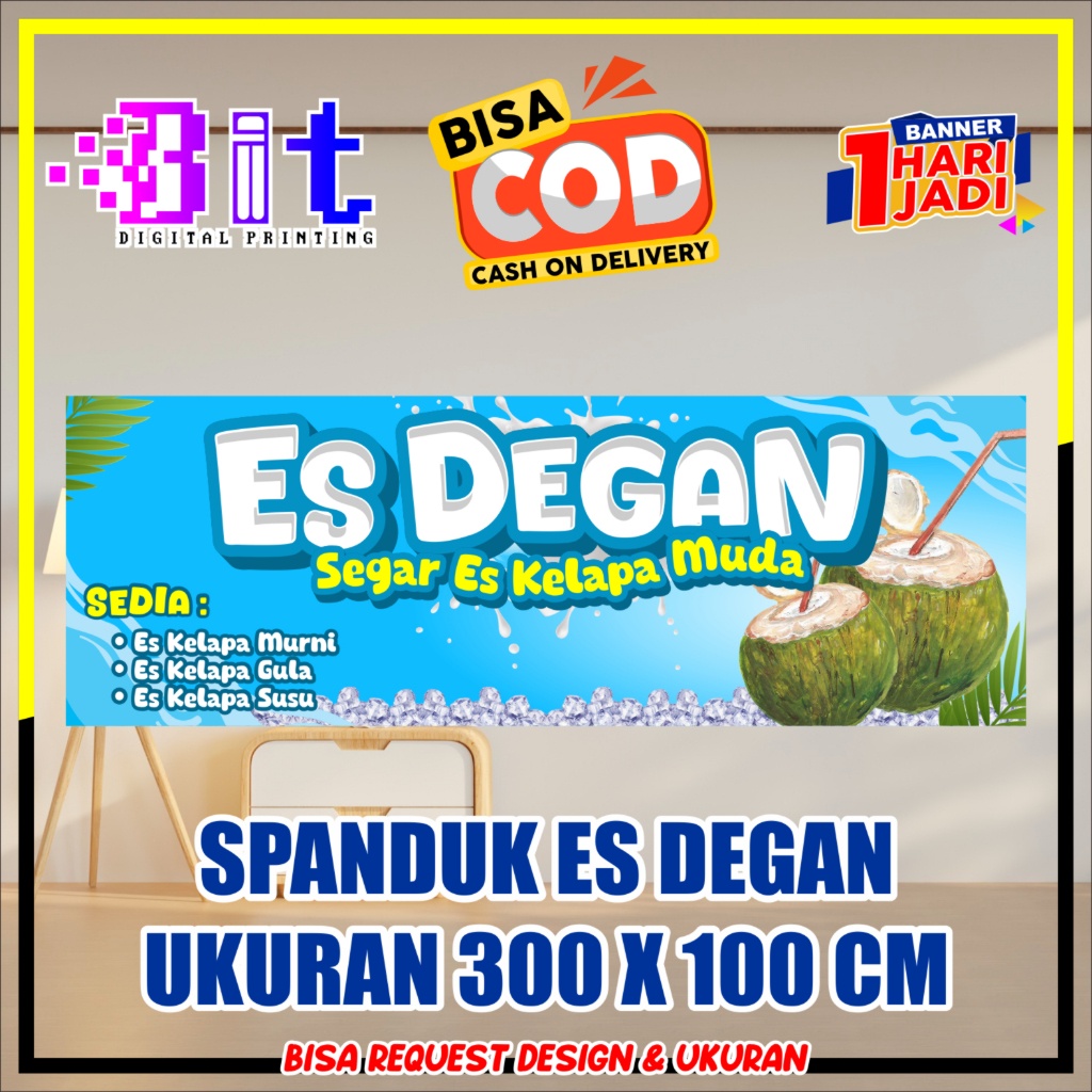 Jual SPANDUK/BANNER ES DEGAN ( BISA CUSTOM ) UKURAN 300X100 CM | Shopee ...