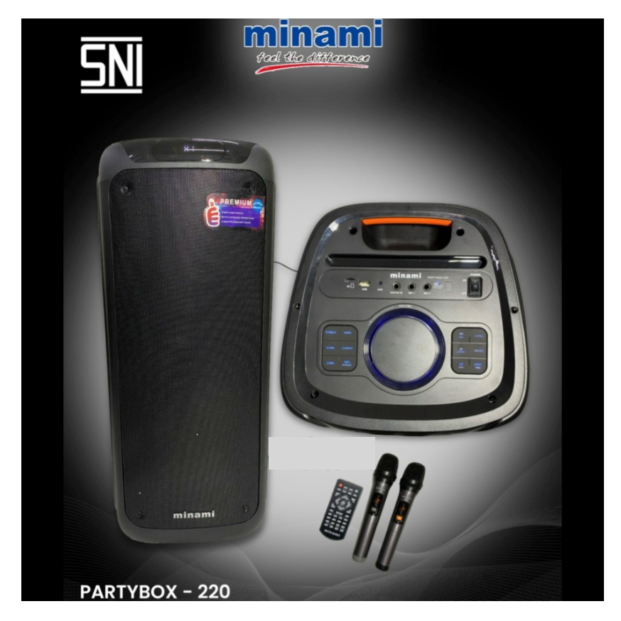 Jual SPEAKER PORTABLE MINAMI PARTYBOX 220 Double PREMIUM 2X8 INCH LUXURY Mic Wireless Baterai ...