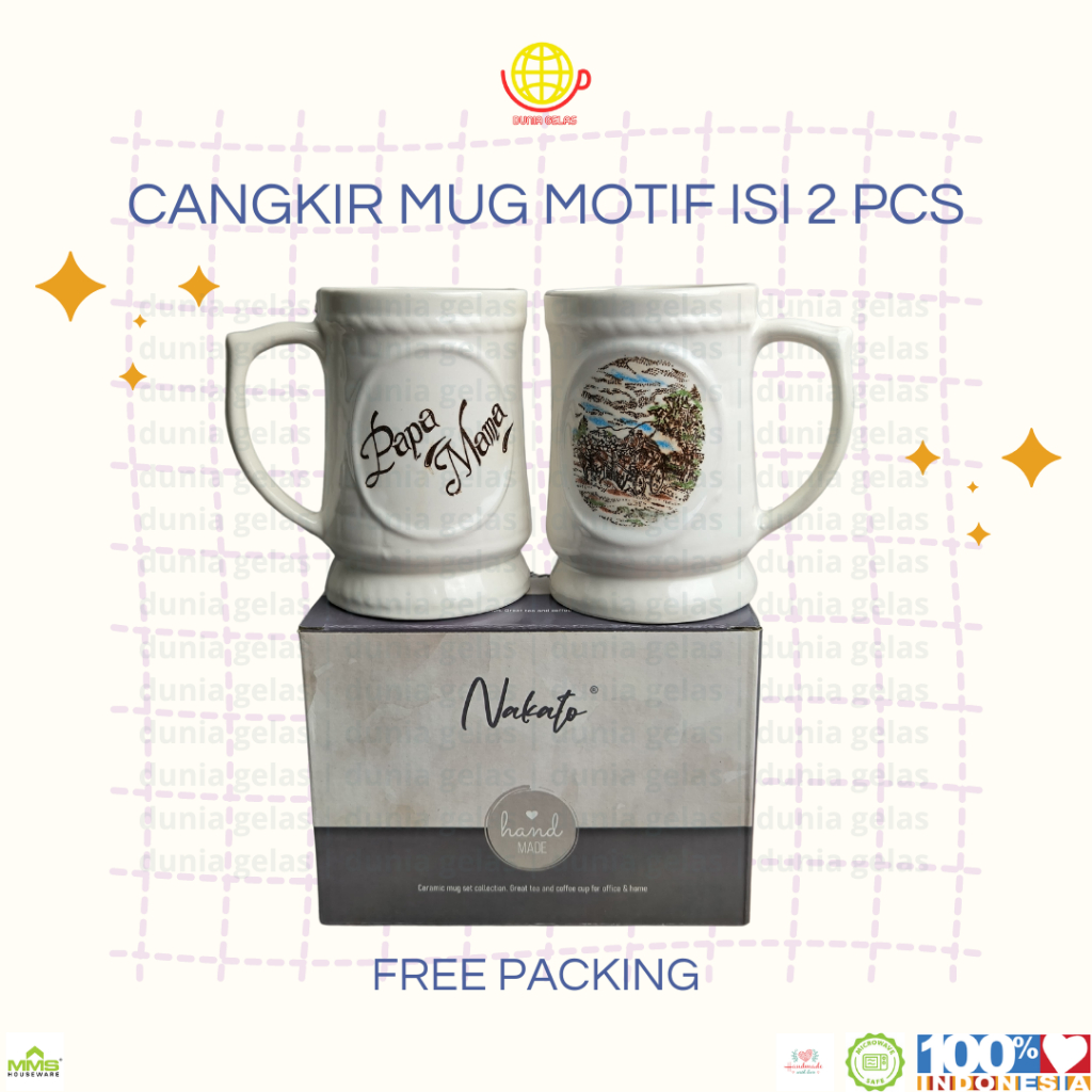 Jual 1 set isi 2 buah Gelas Mug Motif 360 ml / Gelas Mug Papa Mama ...