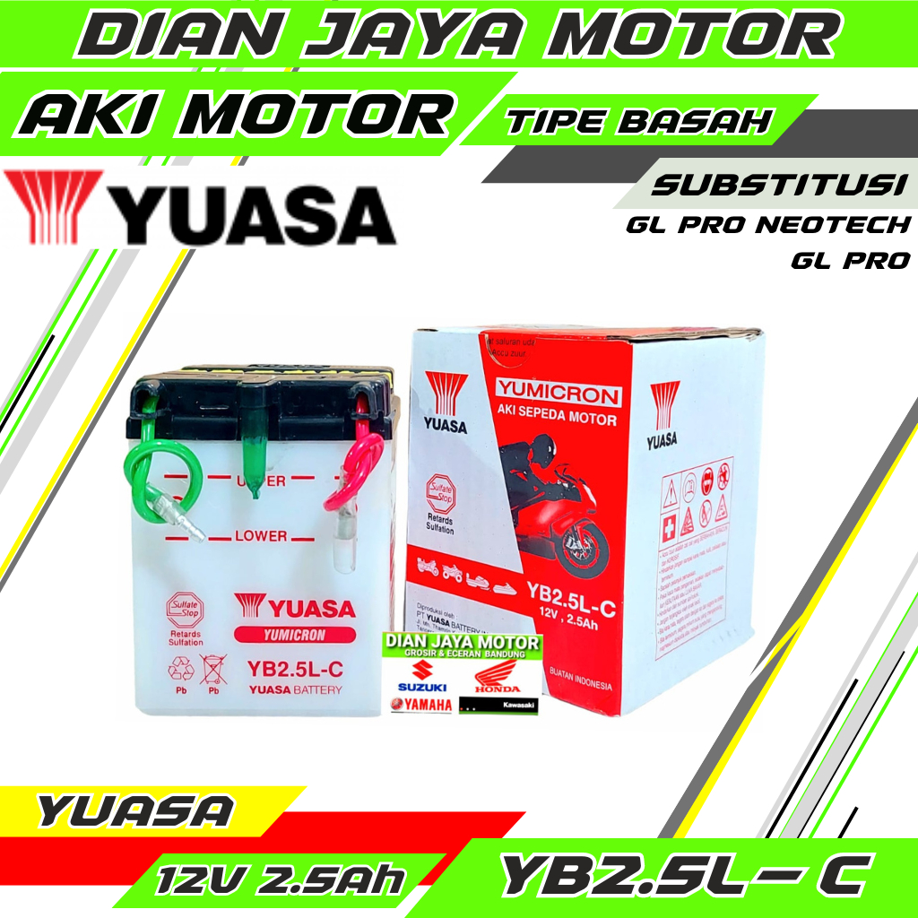 Jual AKI MOTOR YUASA GM2.5-3C YB 2.5 AMPER KIT HONDA GL MAX GLPRO 12 VOLT AKI BASAH AKI MOTOR ...