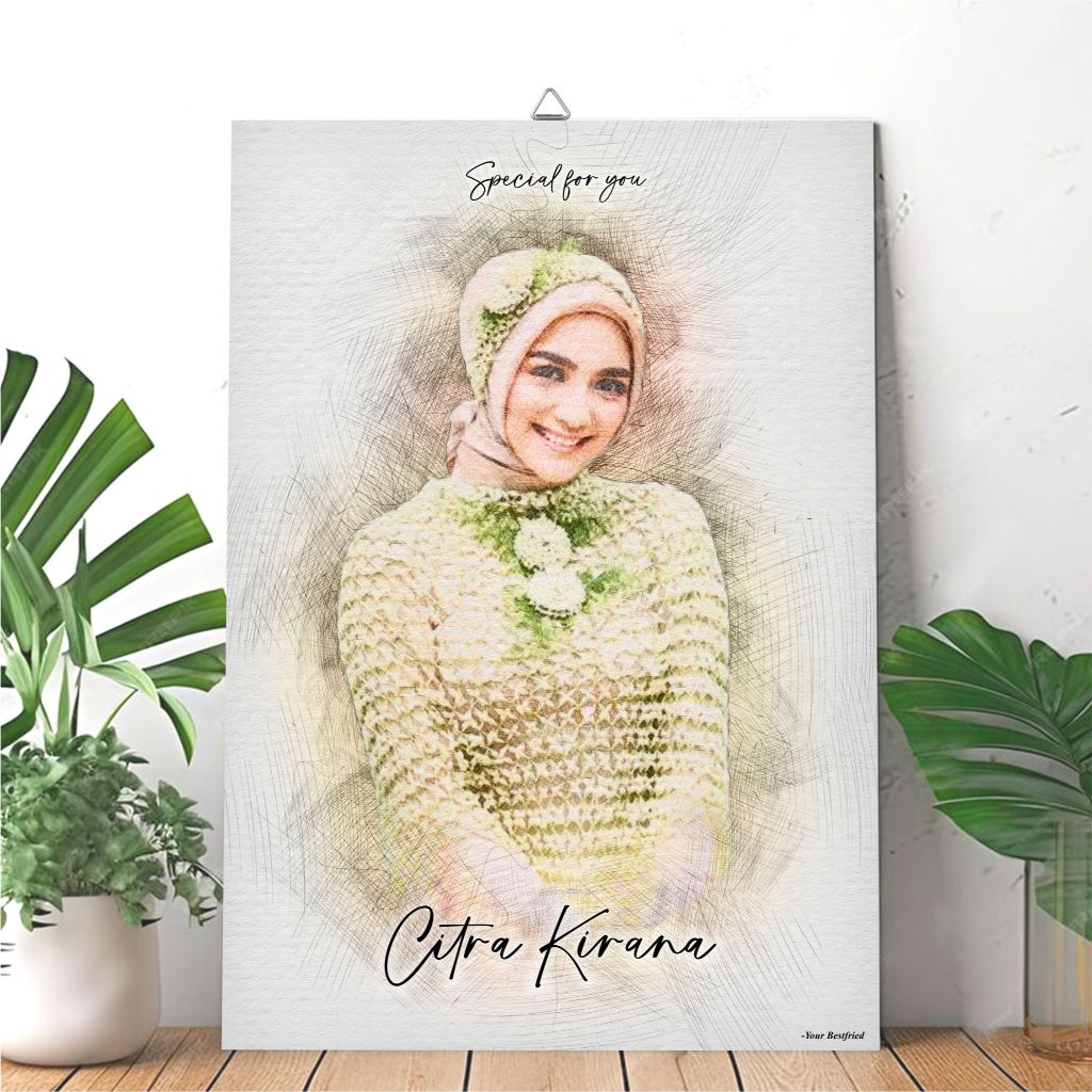 Jual Kado Foto sketsa wajah Custom ( 1HARI JADI) Gratis Frame, Buat ...