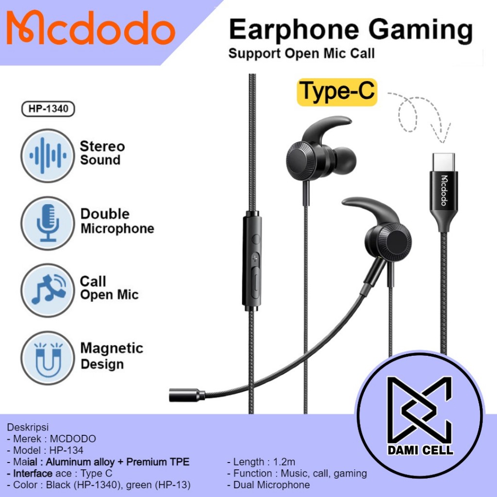 Jual MCDODO HP-134 Headset Earphone Gaming Type C Double Microphone DAC ...