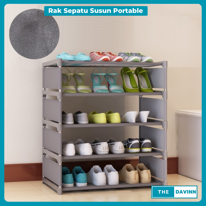 Jual Rak Sepatu Portable 5 Susun Plastik Rak Tempat Penyimpanan Sepatu ...