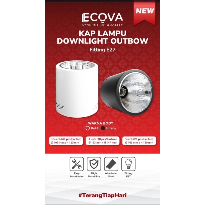 Jual Ecova Kap Lampu Downlight Outbow OB Fiting e27 3,5in putih dan ...