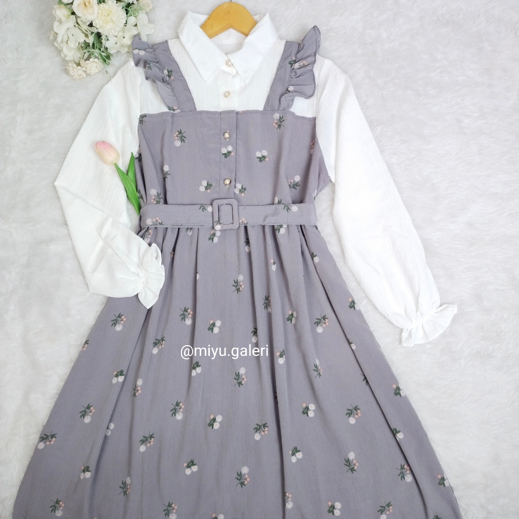 Jual Aecha Gamis Overall Crinkle mix Lady crush motif bunga cey plaid ...