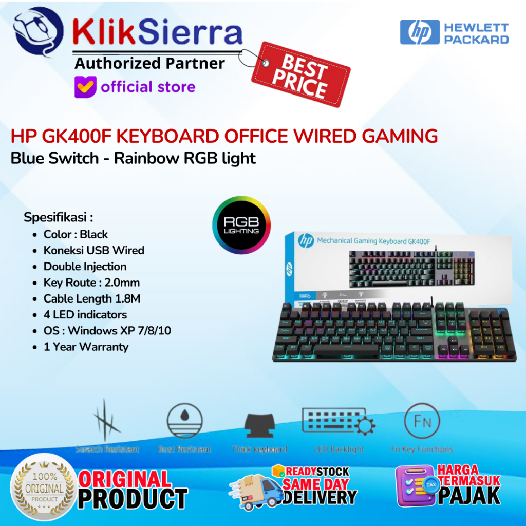 Jual HP Keyboard Gaming GK400F - RGB Blue Switch Mechanical Keyboard ...