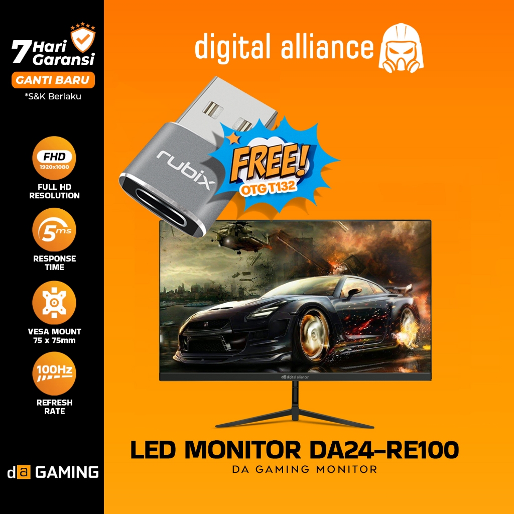 Jual Monitor LED Digital Alliance 24" 100Hz IPS FHD 99% SRGB 5ms HDMI Vesa Mount DA24-RE100 ...