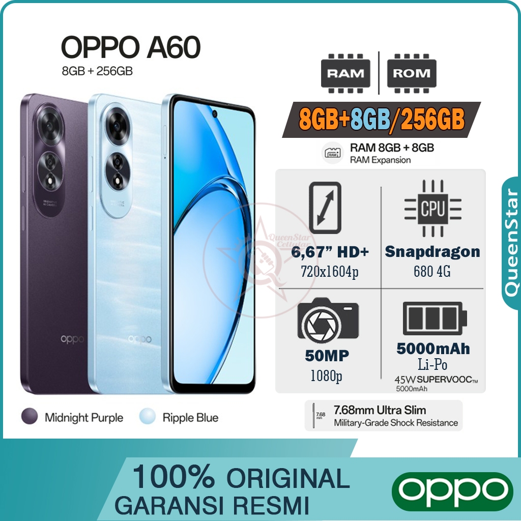 Jual OPPO A60 8/256 (Ekstended RAM 8GB) - Military Grade Shock ...