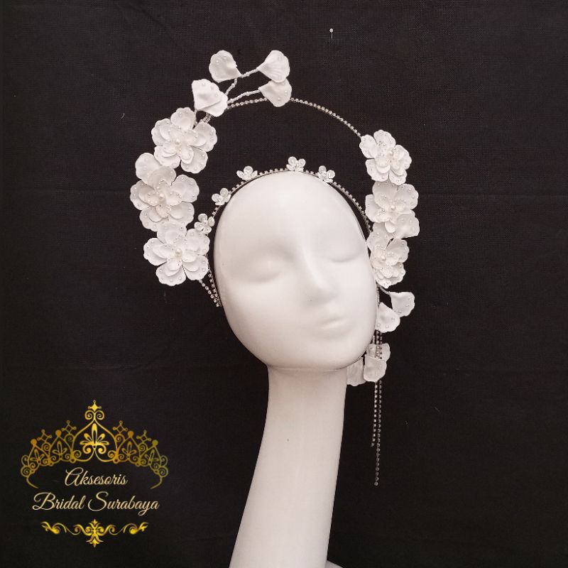 Jual Headpiece White Orchid Bando Hijab Headpiece Wedding Hairpiece ...