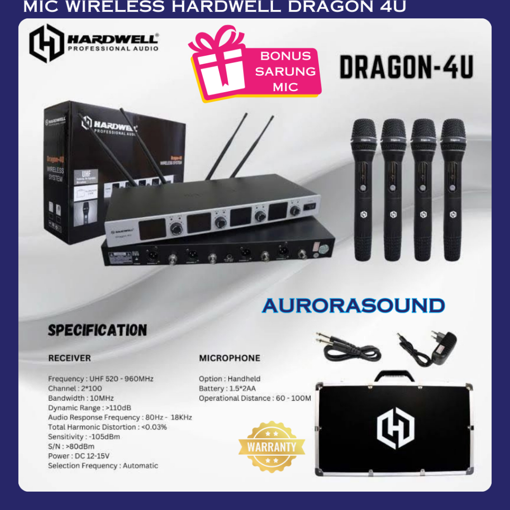 Jual MIC HARDWELL DRAGON 4U WIRELESS MICROPHONE HARDWELL 4 MIC GENGGAM ...
