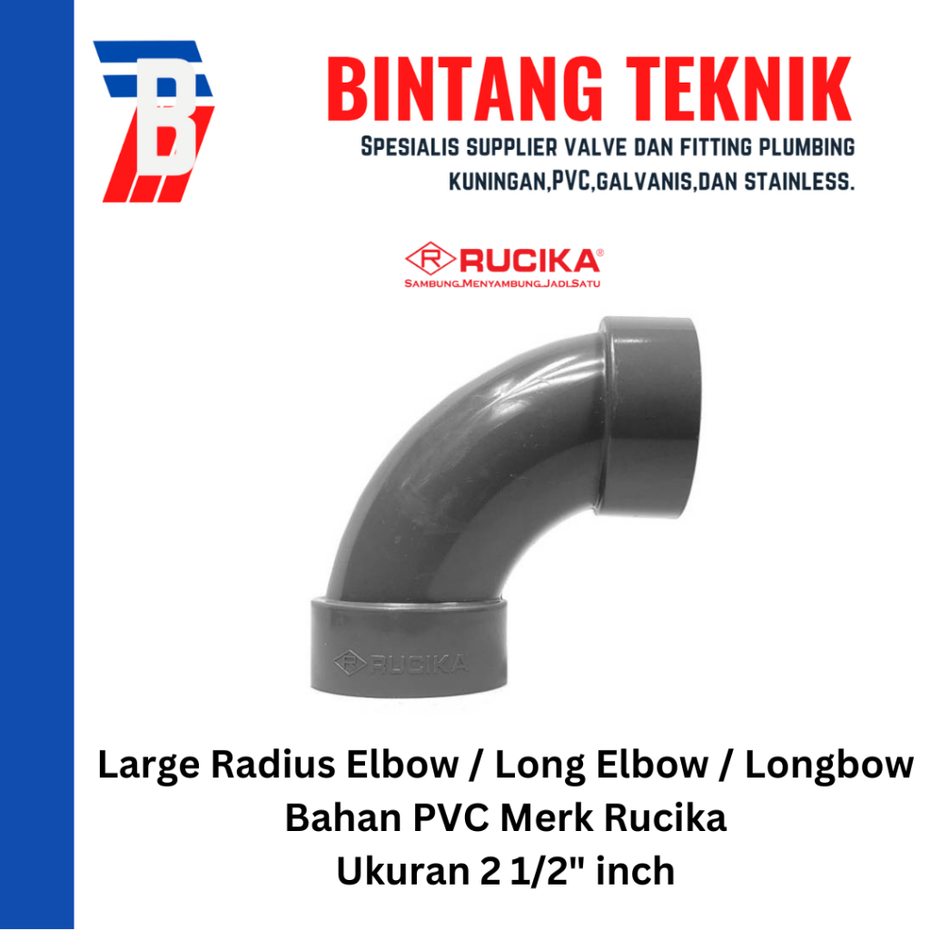Jual Large Radius Elbow (Long Elbow) 2 1/2" inch PVC Rucika D (Tipis ...