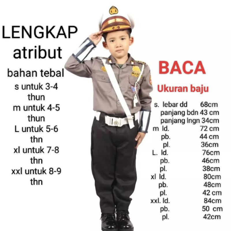 Jual SERAGAM POLISI ANAK TK/paud LENGKAP+ATRIBUT GLOSIR Bahan tebal ...