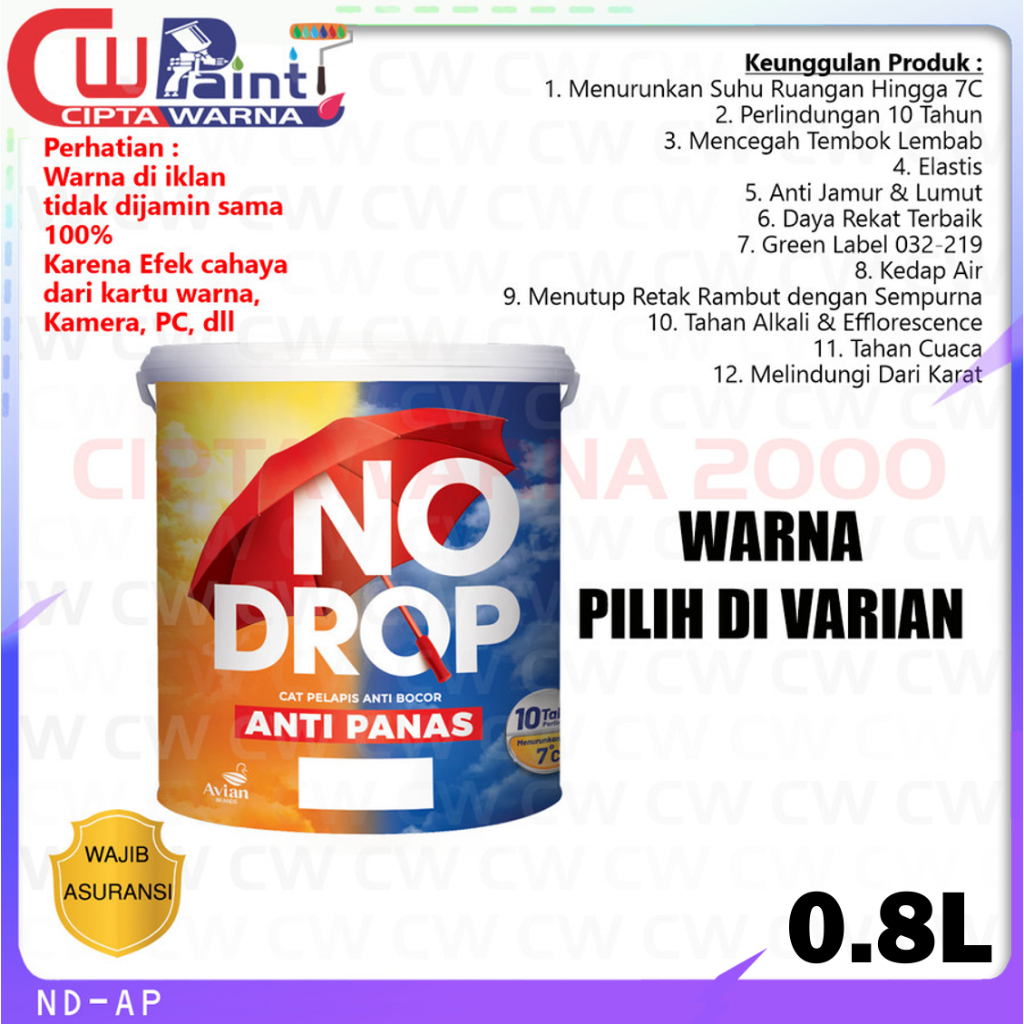Jual Cat No Drop Nodrop Pelapis Anti Bocor Tembok Exterior Anti Panas Putih Abu Abu 0.8L 1KG ...