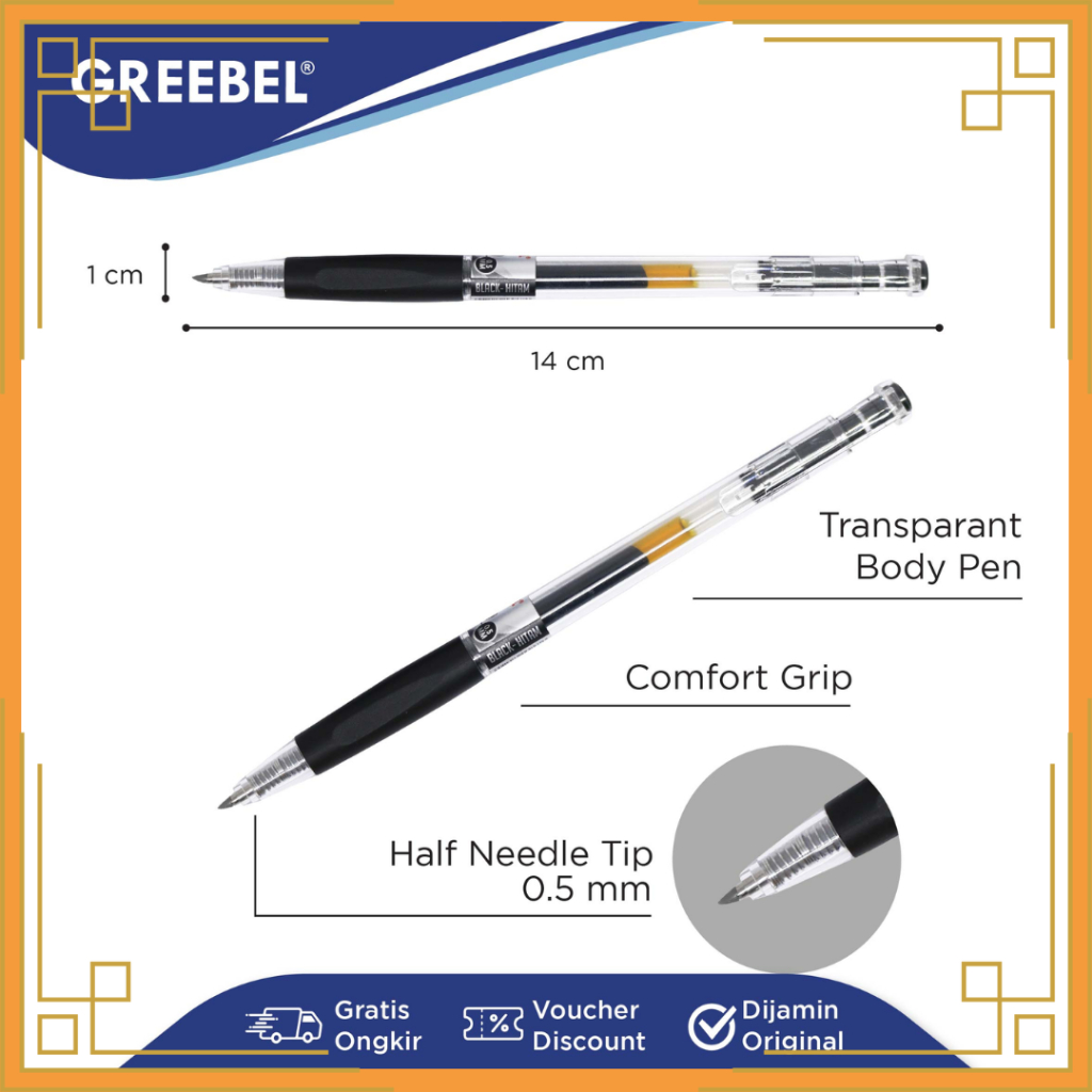 Jual GREEBEL Pena tinta gel viero 0.5 hitam GP-504 (pcs) | Shopee Indonesia