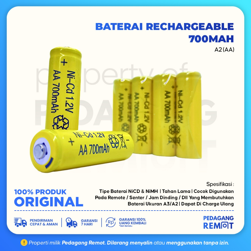Jual Baterai Batre AA Rechargeable Ni-Cd 700mAh / Batu Baterai Batre ...