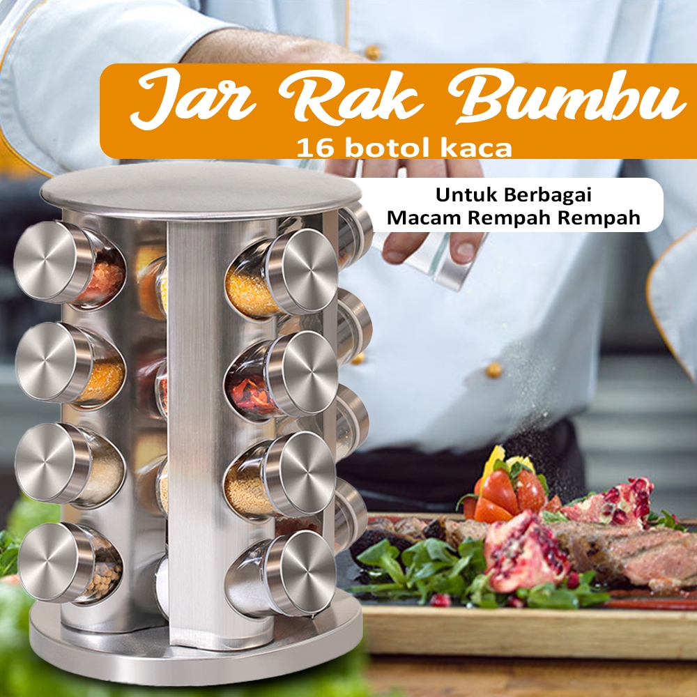Jual SUPAISU 16 Jars Rotating Spice Rack Seasoning Organizer Rak Putar ...