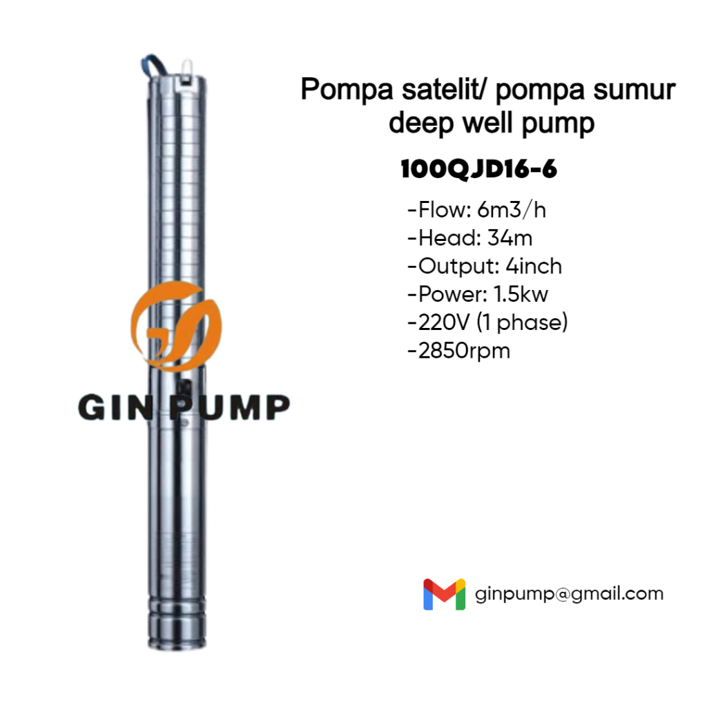 Jual Pompa Satelit/ Pompa sumur/ Deep well pump 100QJD16-6_GAVIN ...