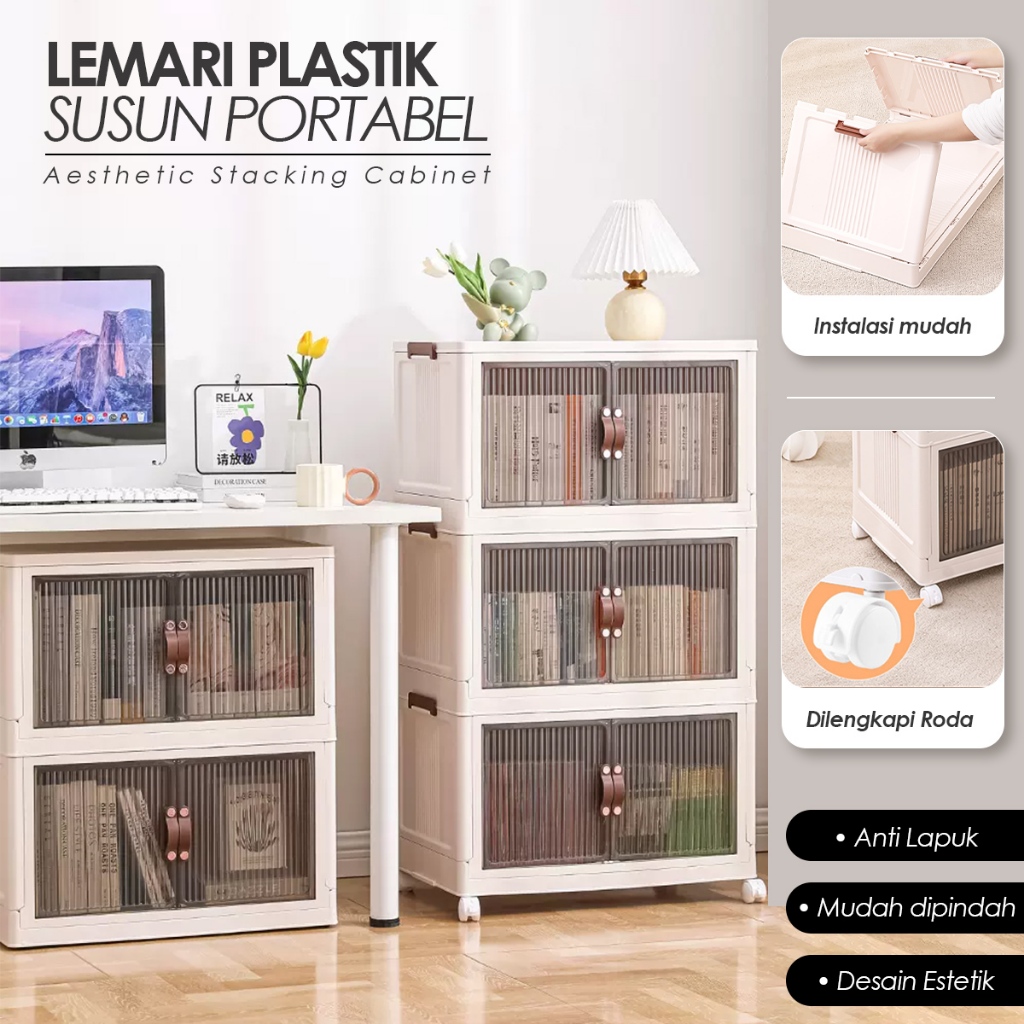 Jual Lemari Susun Plastik Serbaguna Pintu Transparan Modern / Container ...