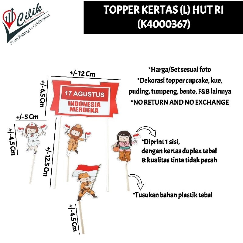 Jual topper tusuk kertas besar large set HUT RI merdeka 17 agustus dekorasi tumpeng cupcake cake ...