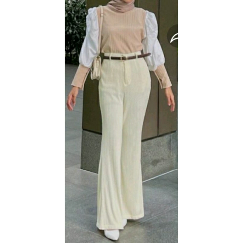 Jual CELANA CUTBRAY KNIT WANITA Highwaist knit Cutbray Wanita Premium Ukuran L Sampai Jumbo ...