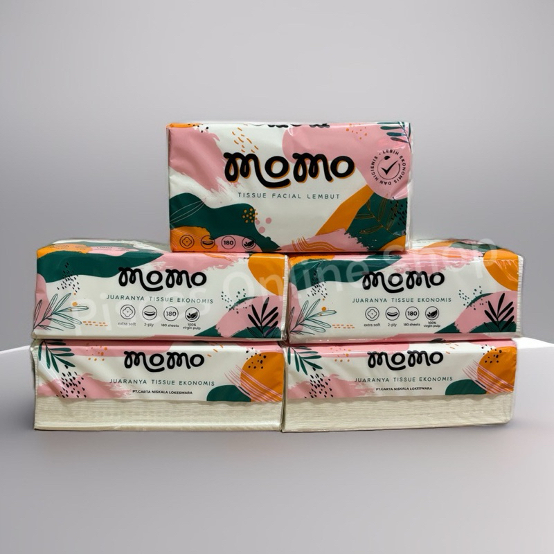 Jual [1 paket = 5 pcs] MOMO Facial Tissue 180 sheets 2 ply | Shopee ...