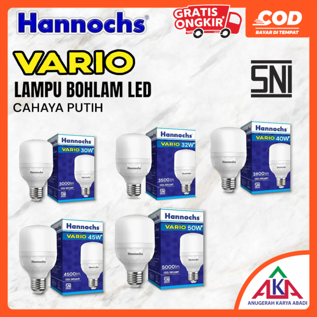 Jual HANNOCHS VARIO Bohlam Lampu LED 30W / 32W / 40W / 45W / 50W Cool Daylight Putih SNI ...