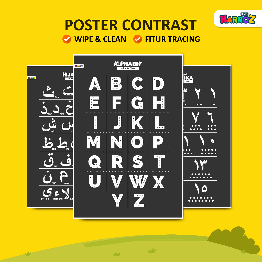 Jual Poster High Contrast Alphabet Angka Hijaiyah Angka Arab Anak A3 ...