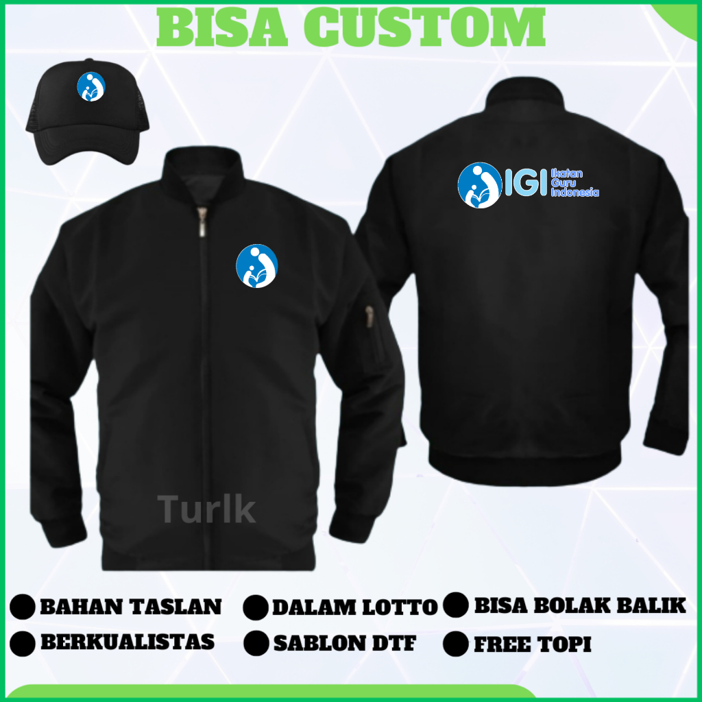 Jual Jaket IGI Jaket Ikatan Guru Indonesia Bomber Custom Free Topi ...