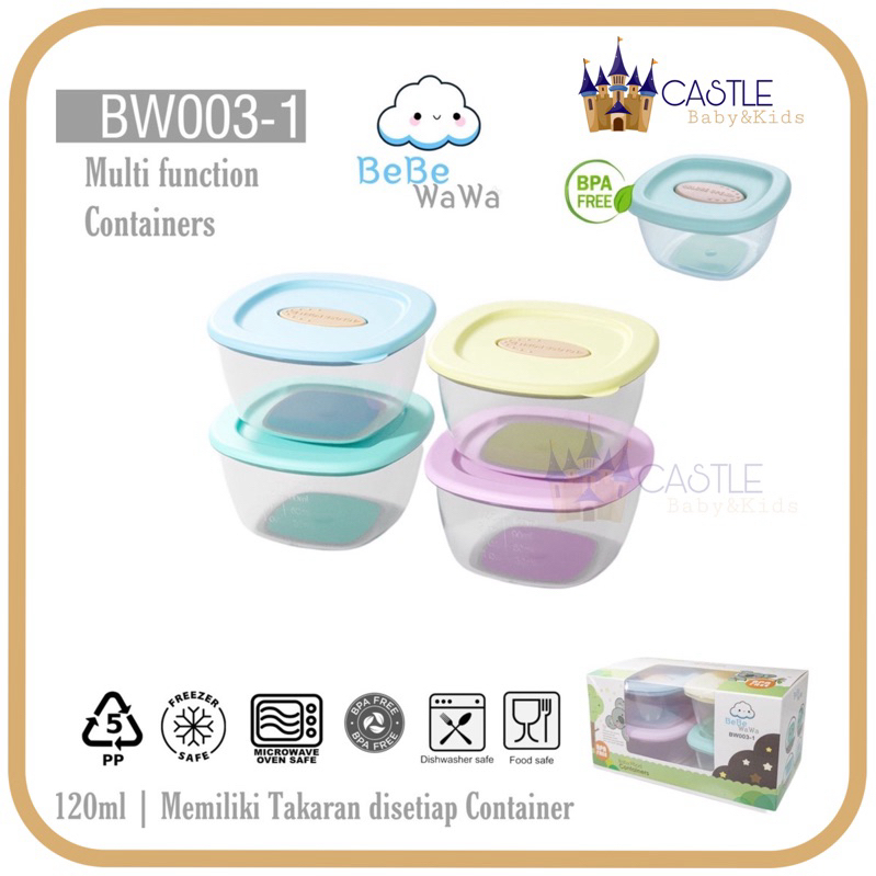 Jual BeBeWaWa Baby Food Container BW003-1 - Storage MPasi+penutup BPA FREE 120ml - Mangkok ...