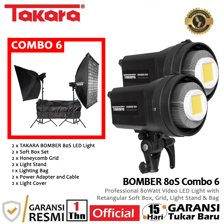 Jual Takara BOMBER 80S 80W Video LED COMBO 6 Softbox Honeycomb Stand Bag | Shopee Indonesia