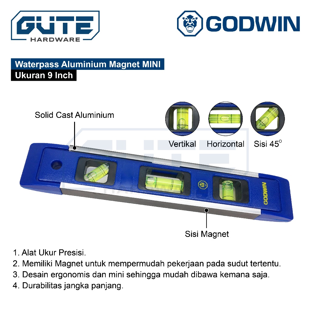 Jual GUTE GODWIN Waterpass Magnet Aluminium Mini 9 Inch | Shopee Indonesia