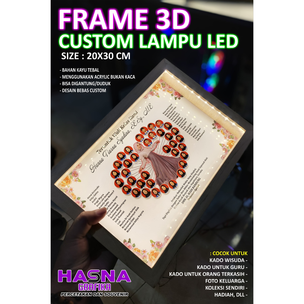 Jual FRAME 3D CUSTOM PAKAI LAMPU LED / Cetak Foto Frame Lampu Custom ...