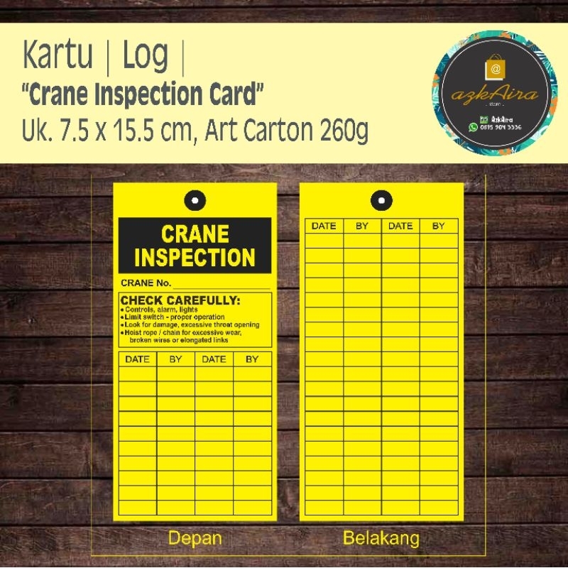 Jual Kartu Log Crane Inspection Record Card | Shopee Indonesia